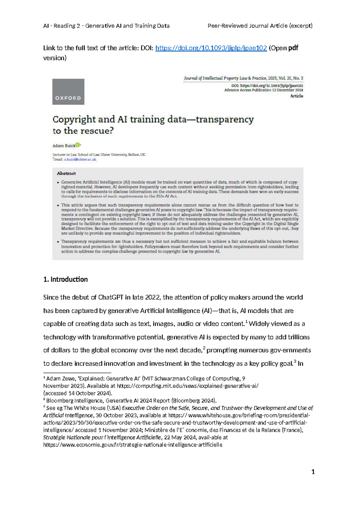 AI Reading 2: Generative AI, Training Data, and Copyright Challenges ...