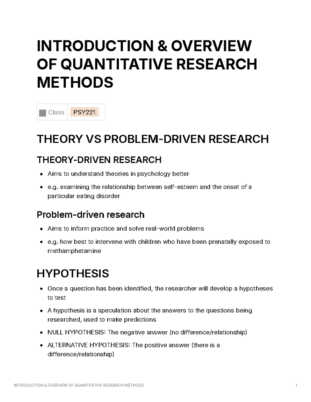 PSY221 Introduction to Quantitative Research Methods Overview - Studocu