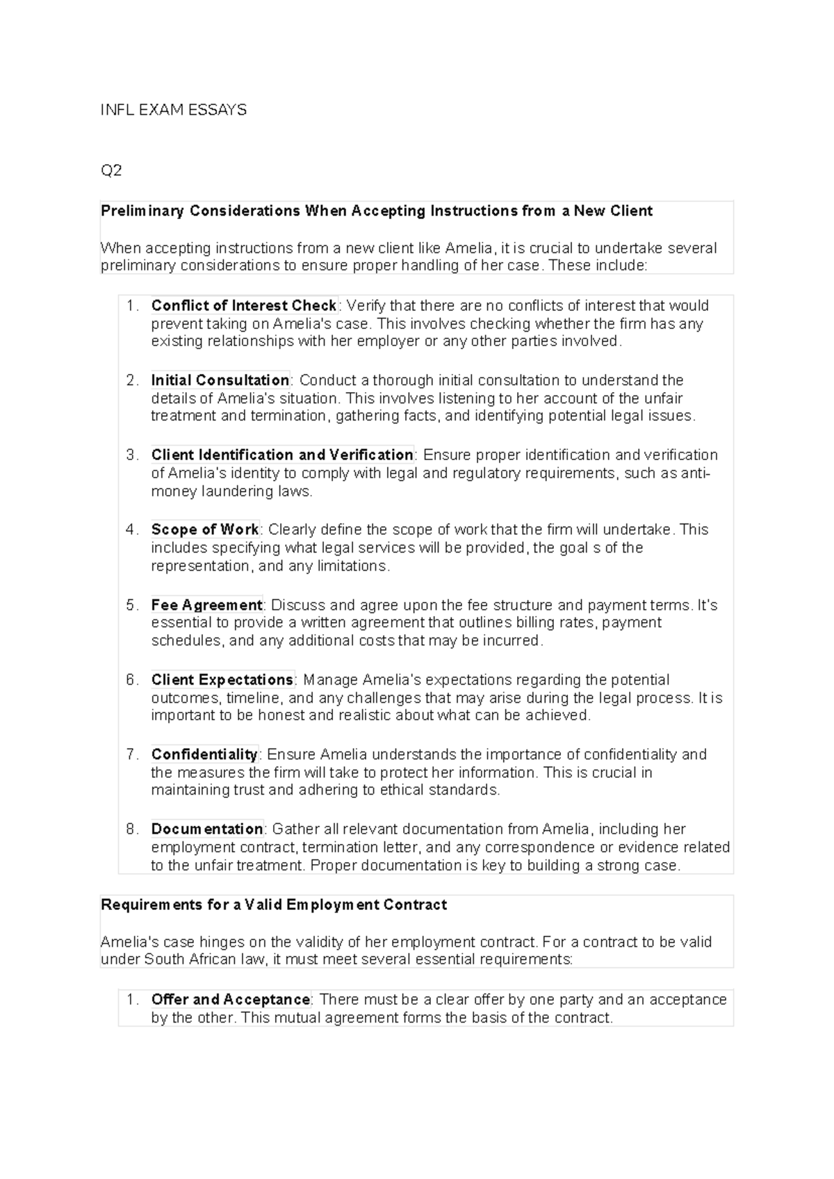 INFL 2023 FINAL EXAM ESSAYS: Client Instructions & Legal Considerations ...