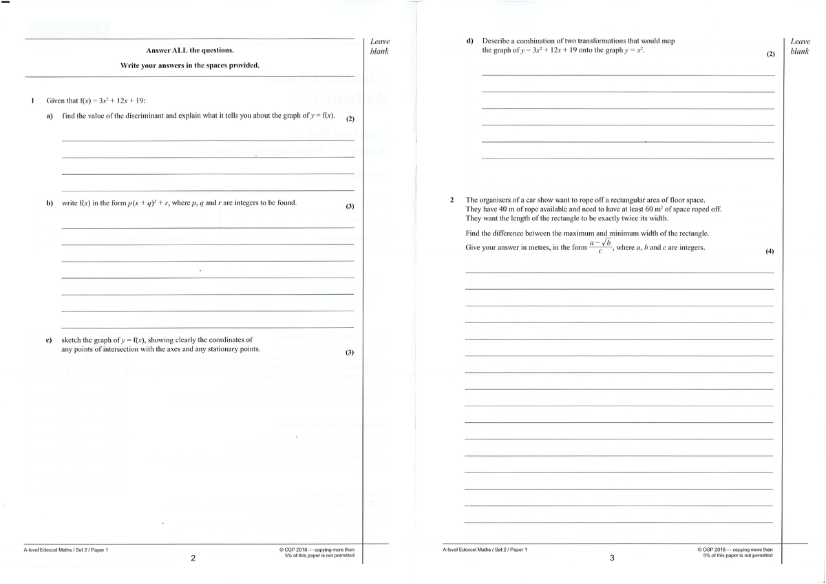 Edexcel Maths Set 2 Paper 1 - Exam Questions and Solutions - Studocu