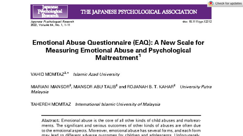Jpn Psychol Res - 2020 - EAQ: A New Scale for Measuring Emotional Abuse ...
