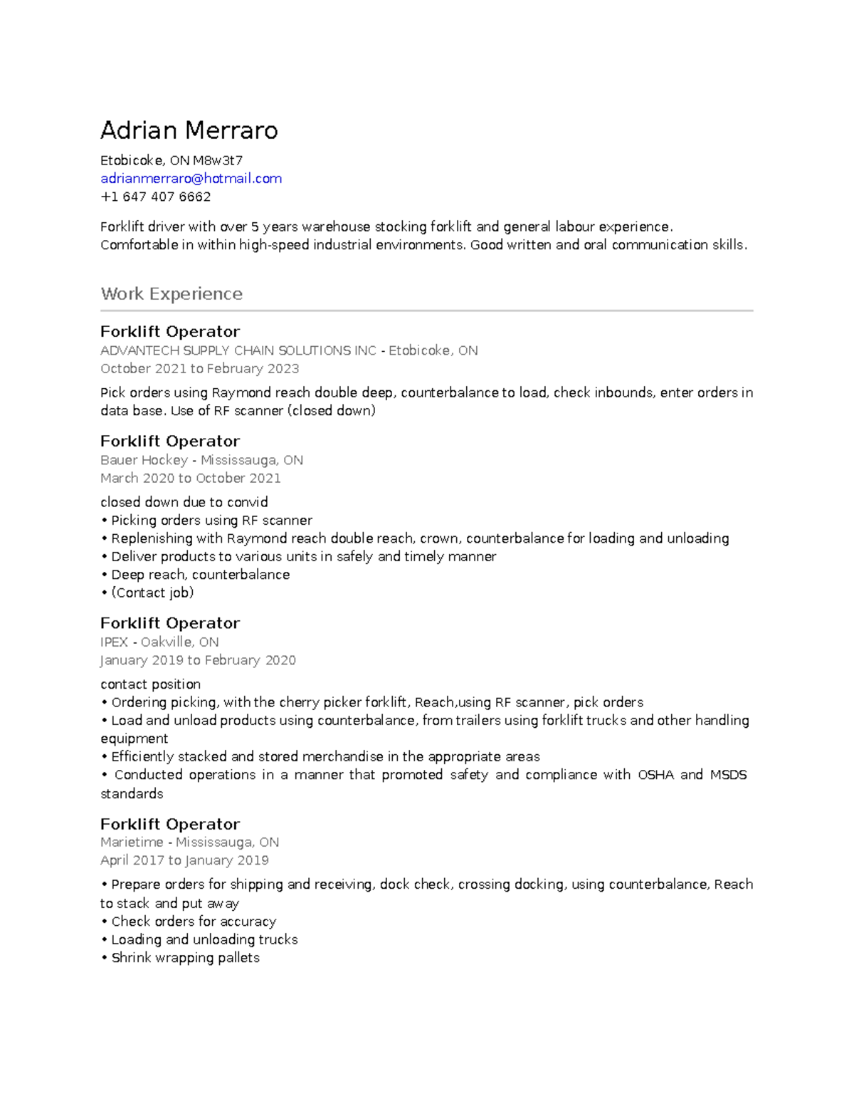 Adrian-Merraro (10) - RESUME - Adrian Merraro Etobicoke, ON M8w3t ...
