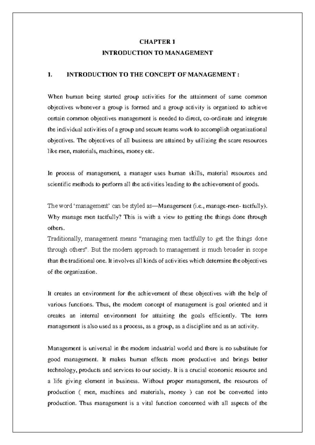 Chapter 1: Introduction to Management - Concepts and Functions ...