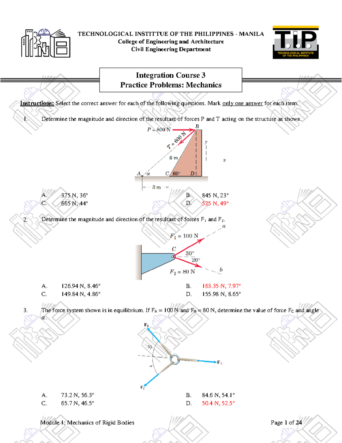 Statics Practice Problems for Engineering (CE 101) - Studocu