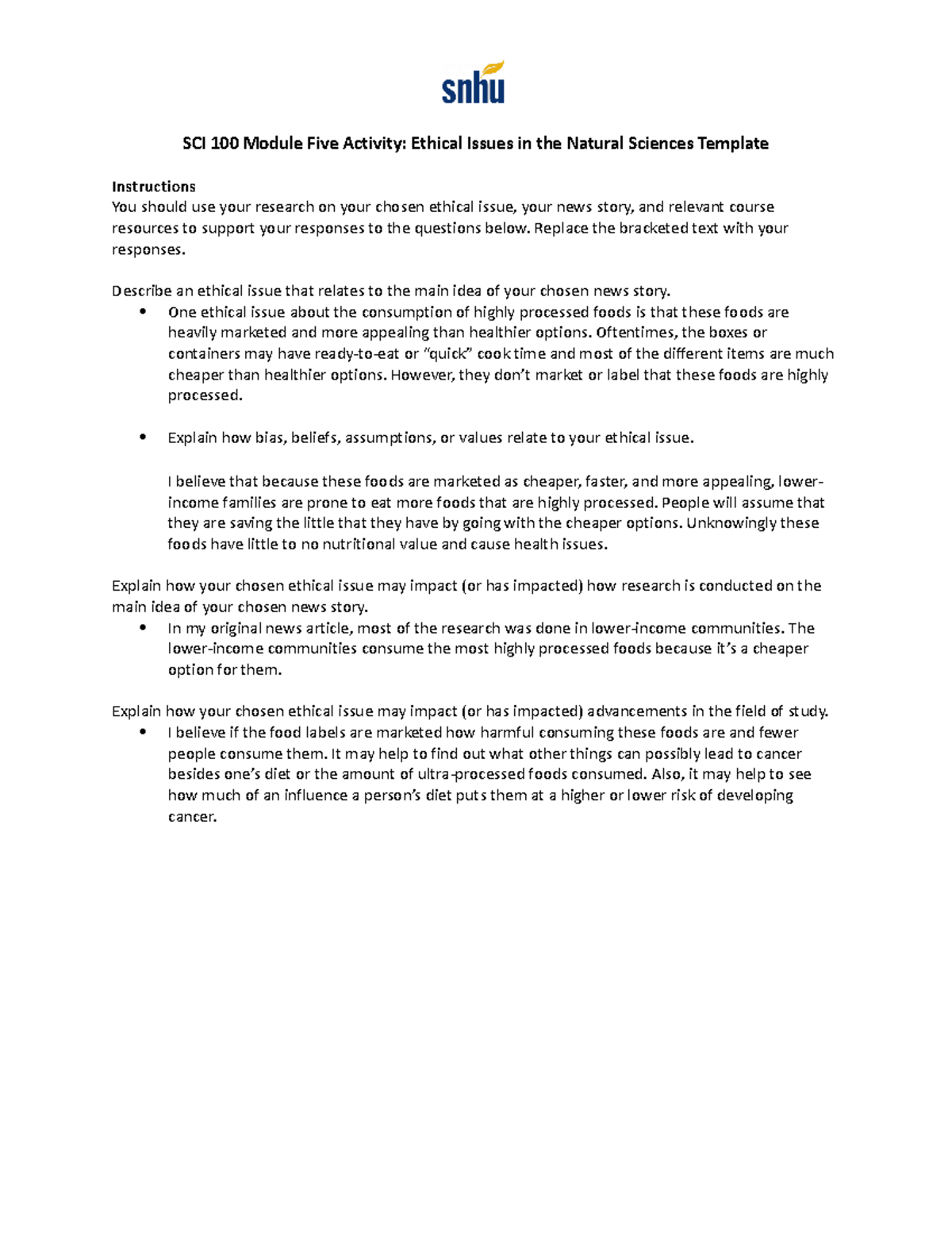 SCI 100 Module Five Activity Template - SCI 100 Module Five Activity ...