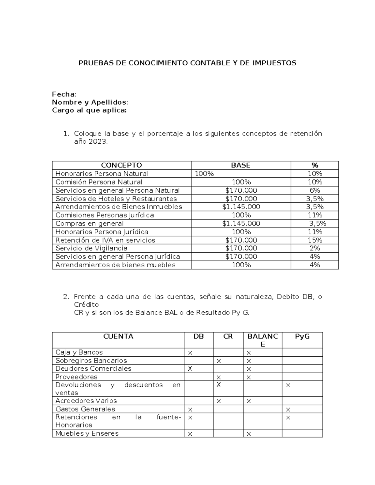 Pruebas Contables y de Impuestos - PRUEBAS DE CONOCIMIENTO CONTABLE Y ...