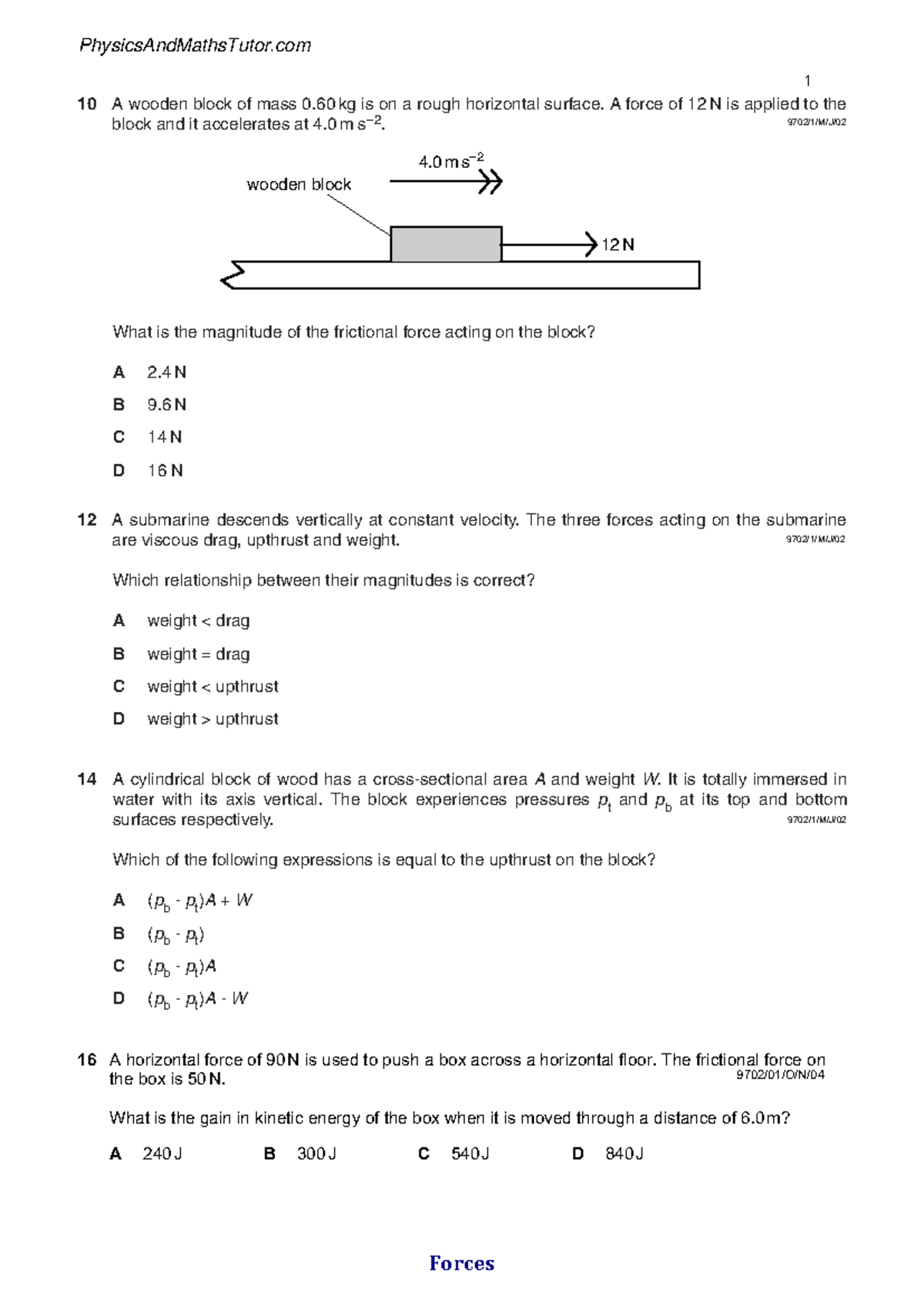 Forces - Physics and Maths Tutor Notes for Exam Preparation - Studocu