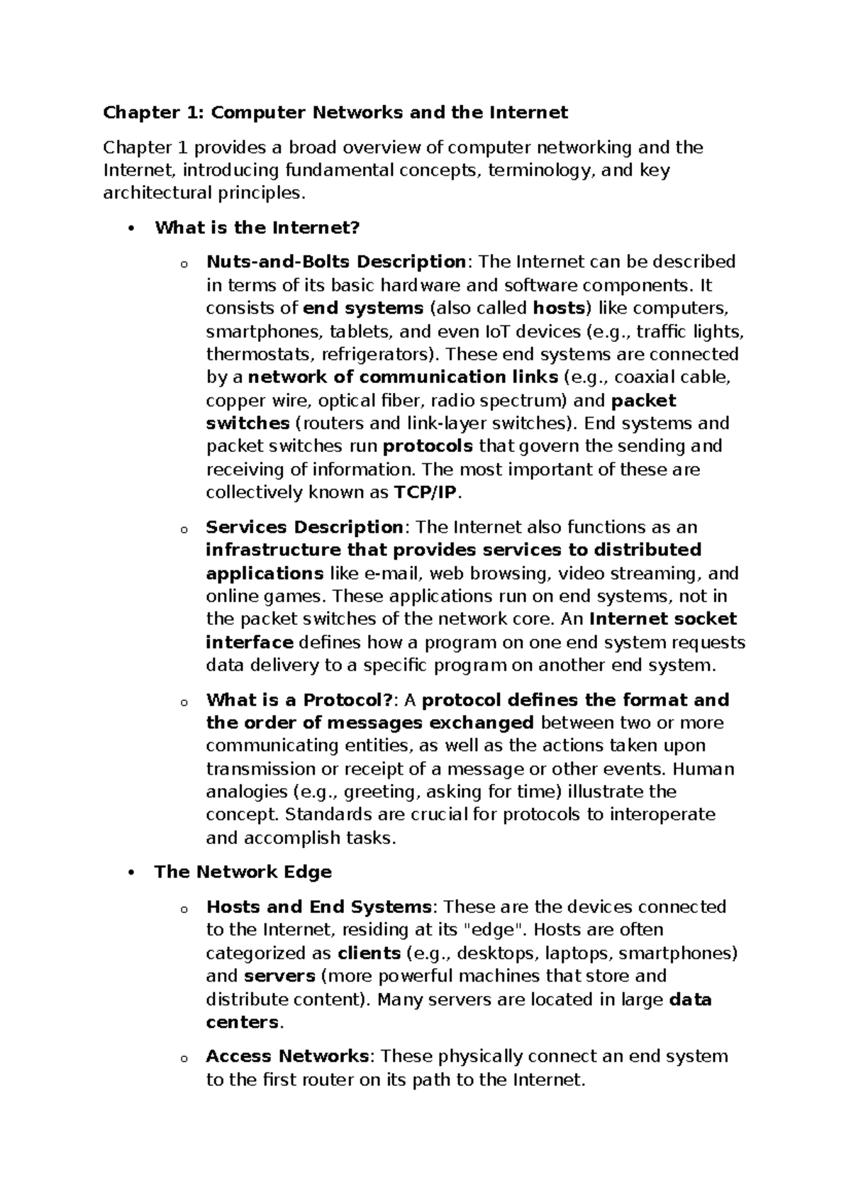 Chapter 1: Overview of Computer Networks and the Internet Notes - Studocu