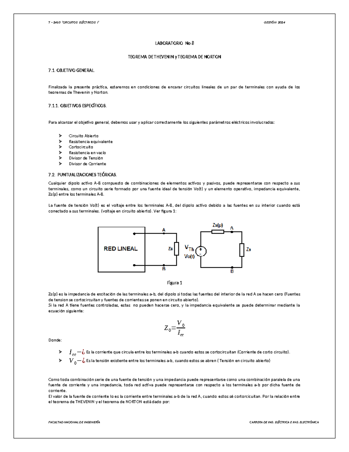 ELT2460 lab-8 - Guia de laboratorio 8 circuitos - LABORATORIO No 8 TEOREMA DE THEVENIN y TEOREMA ...