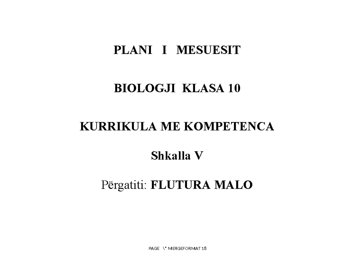 Plani Mësimor i Biologjisë për Klasën 10 (2024-2025) - Studocu