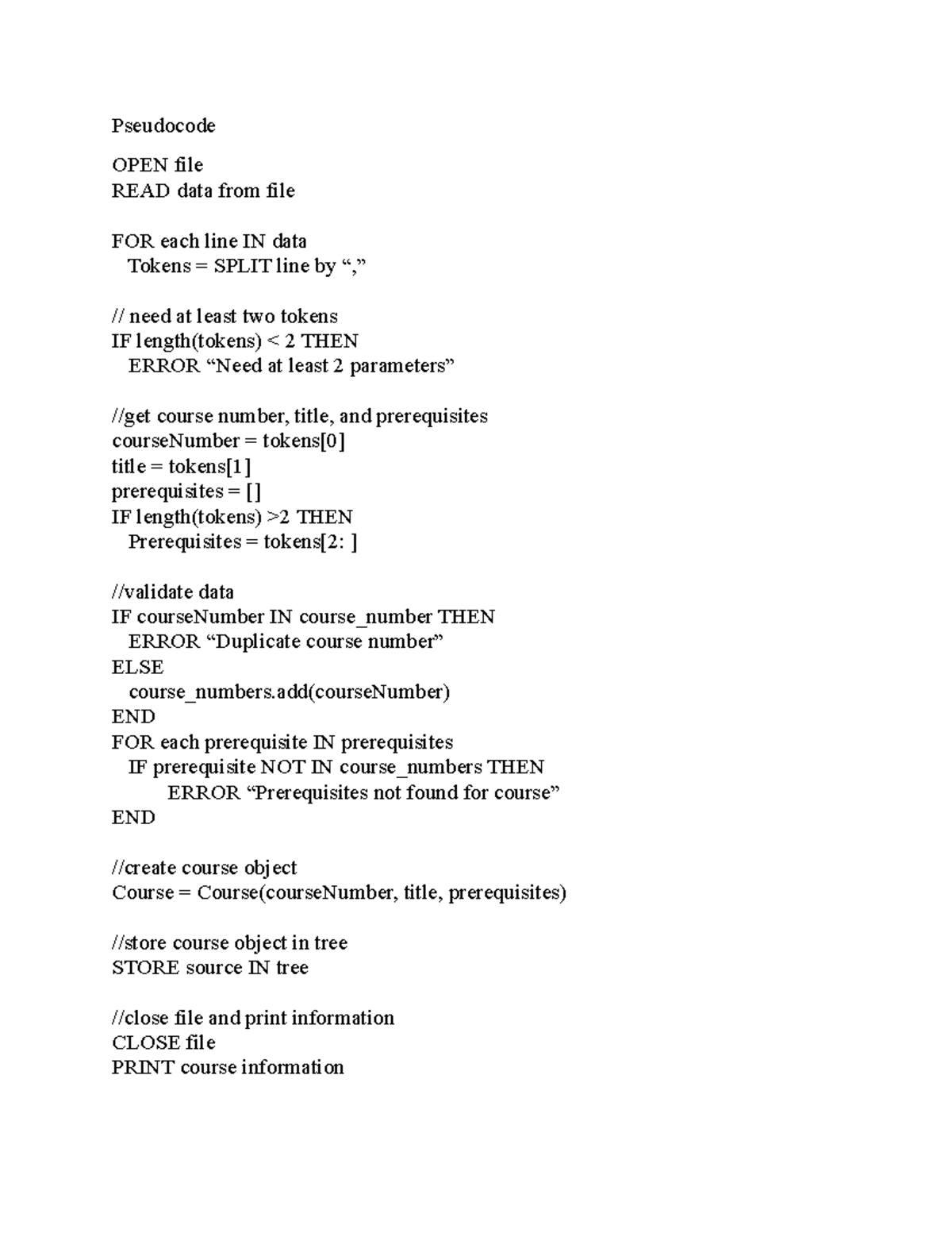 Cs300 5-3 - Pseudocode OPEN file READ data from file FOR each line IN data Tokens = SPLIT line ...
