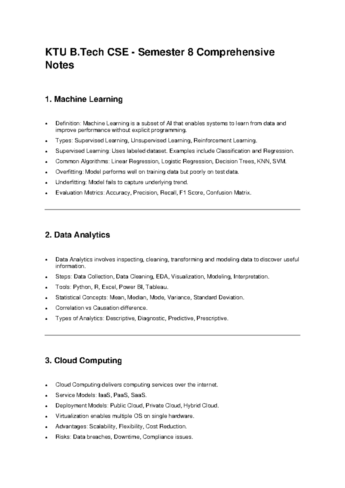 KTU B.Tech CSE S8 Comprehensive Notes on ML, Data Analytics & Cloud ...