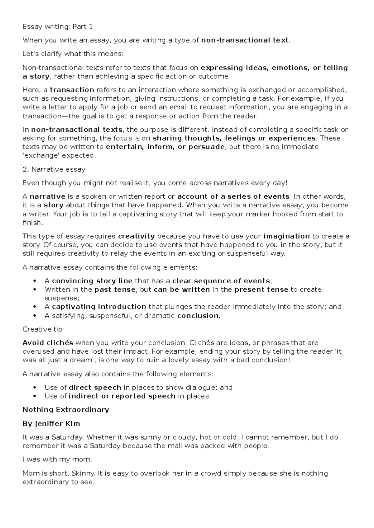 P3 - Essay Writing Techniques: Narrative, Argumentative & Reflective ...