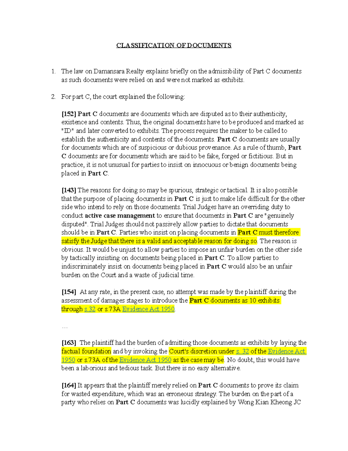 Classification of Documents for Court (Part A, B, C) - CLASSIFICATION ...