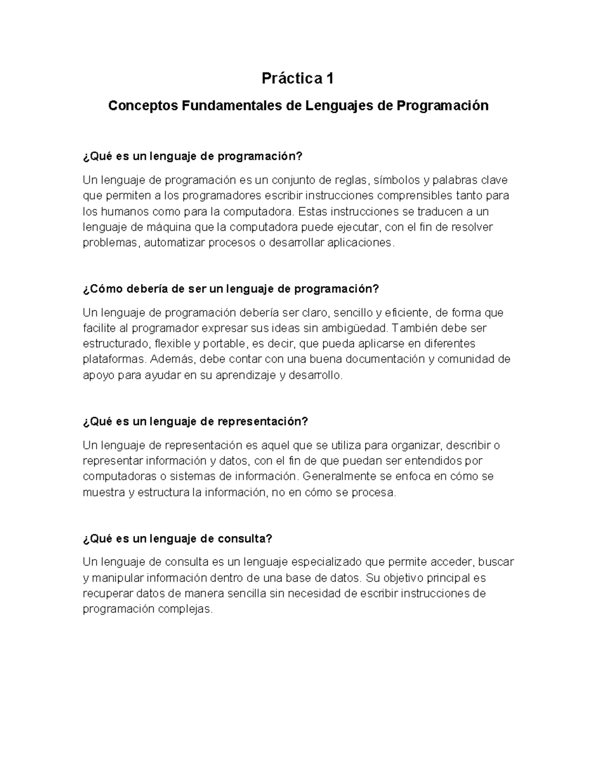 Práctica 1 - Conceptos Fundamentales de Lenguajes de Programación - Studocu