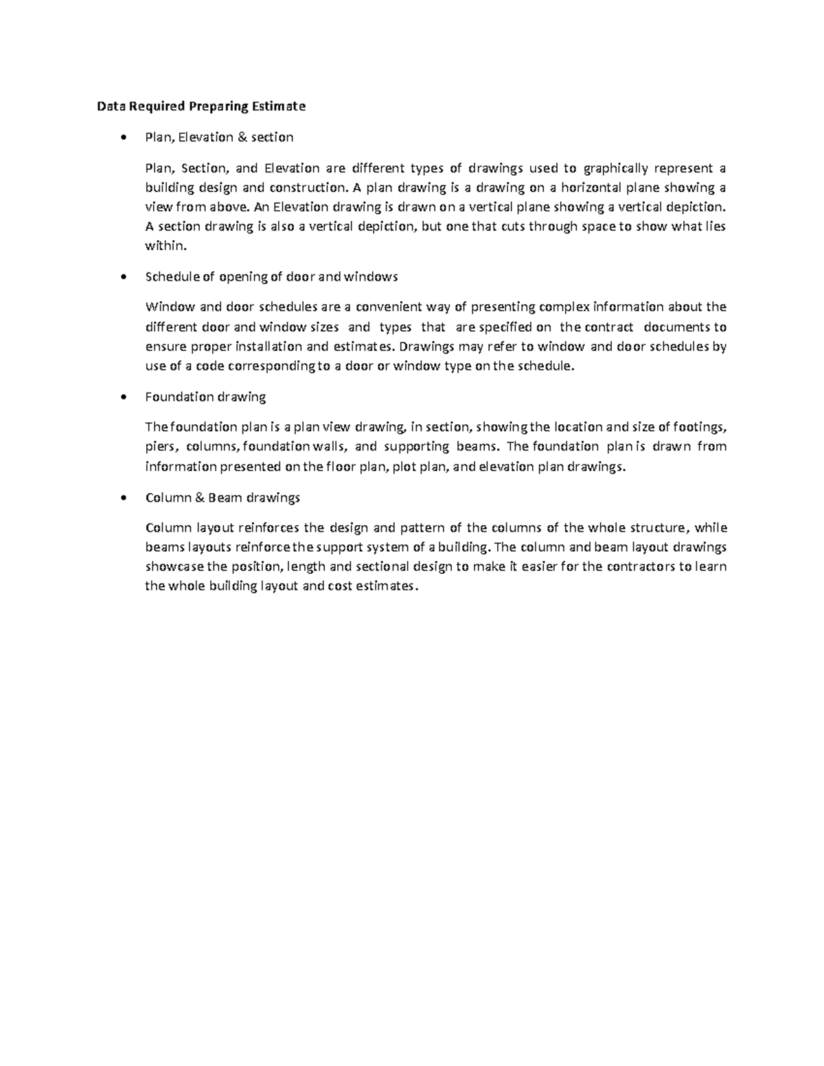 Data Required Preparing Cost Estimates - Data Required Preparing ...