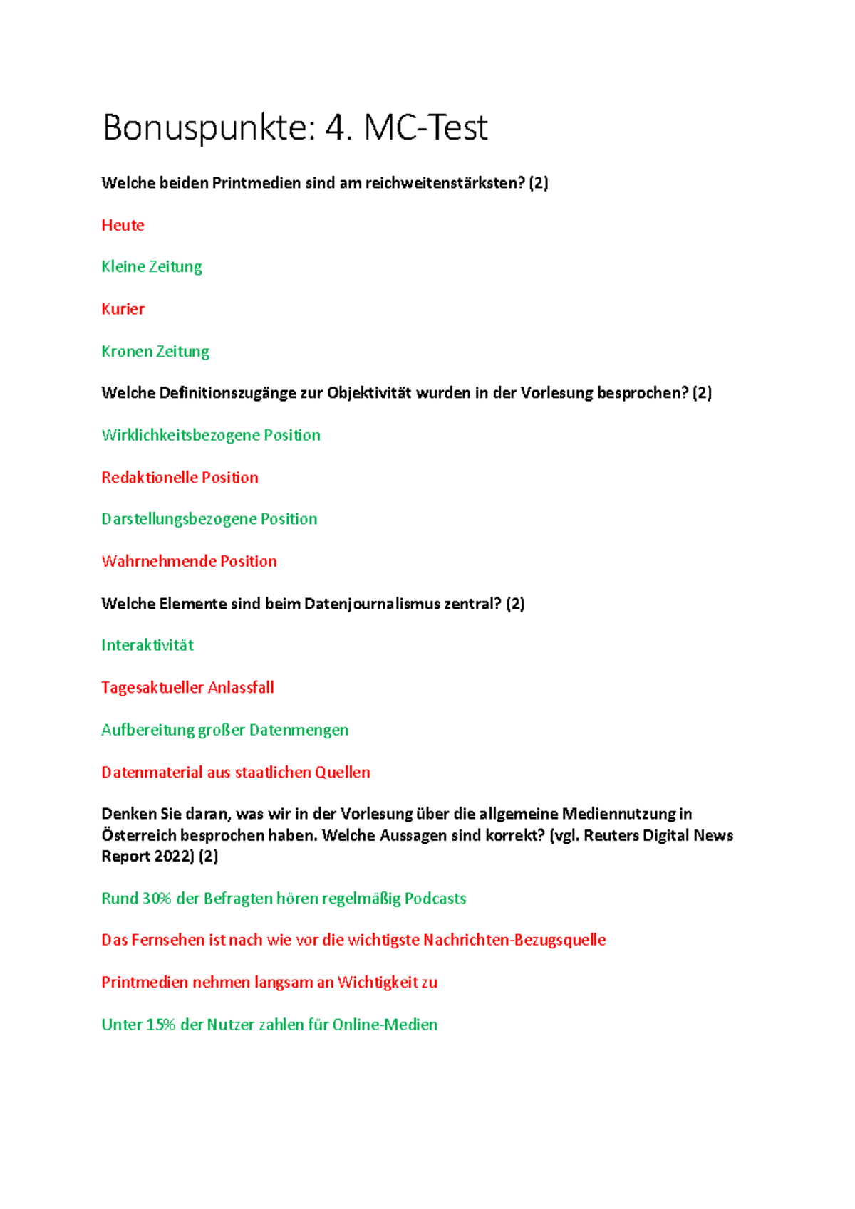 Bonuspunkte JOUR 4 - gesko a - Bonuspunkte: 4. MC-Test Welche beiden ...