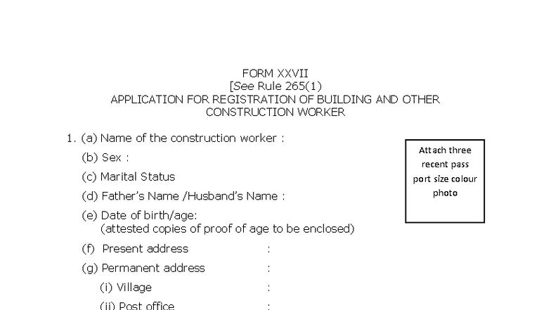 BOC-FORM XXVII: Application for Registration of Construction Workers ...
