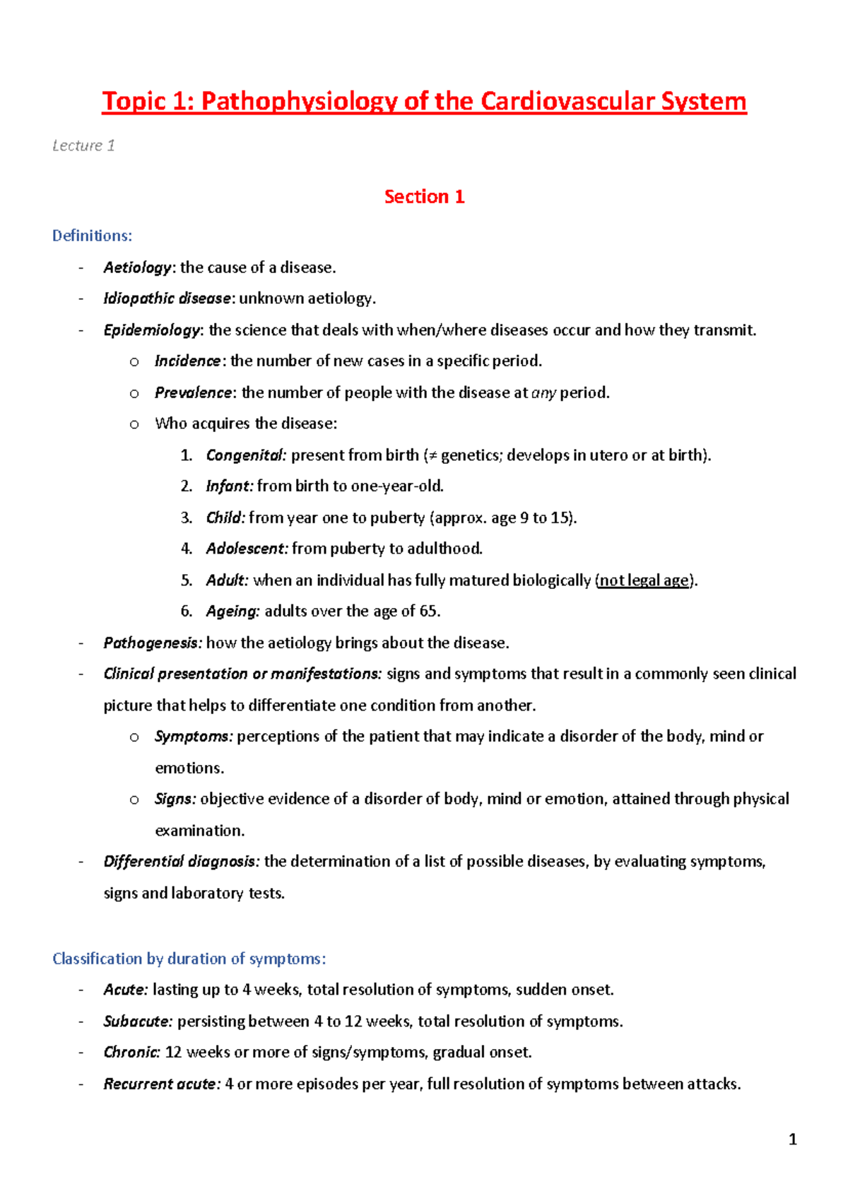 HTLH3302 topic 1 - Topic 1: Pathophysiology of the Cardiovascular ...