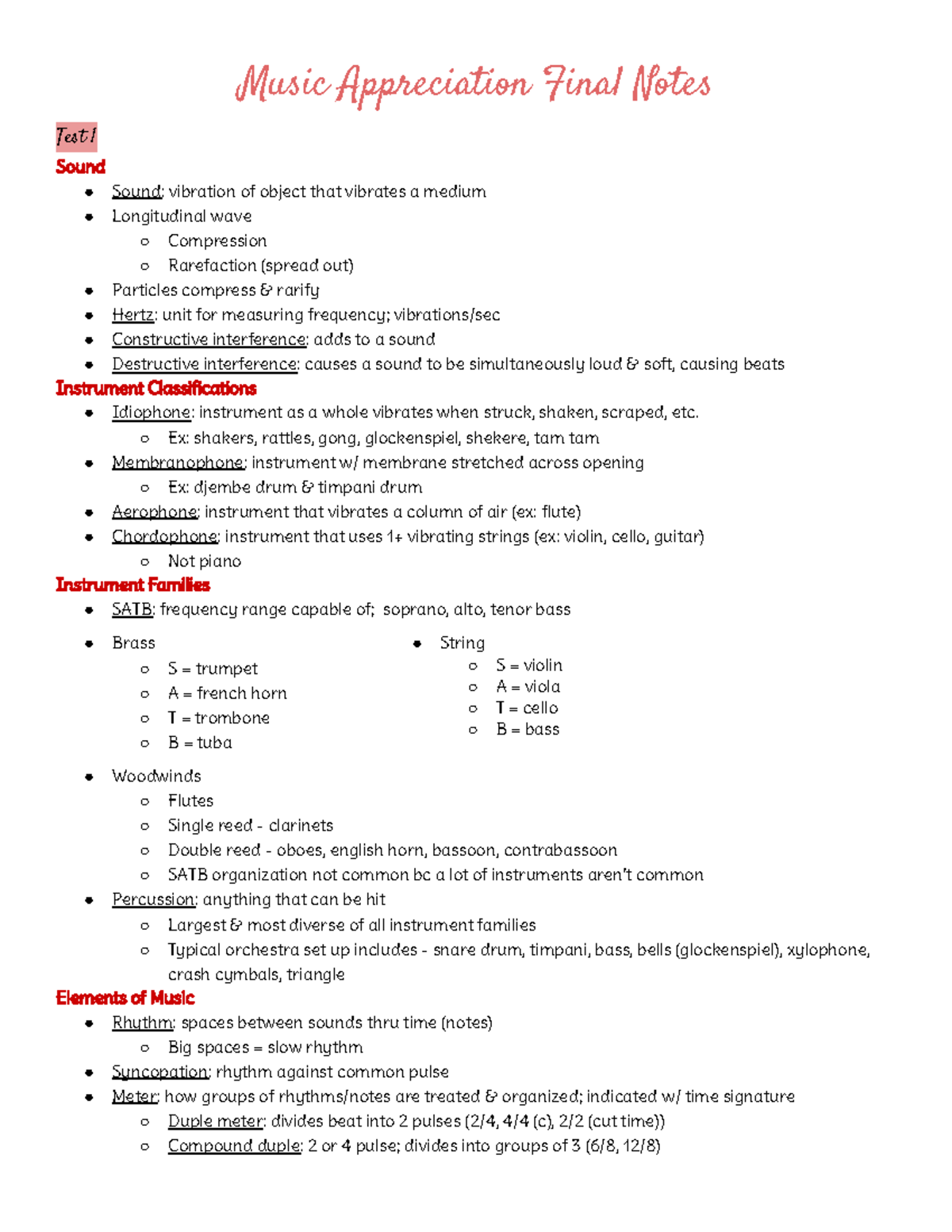 Music Appreciation Final Exam Compiled Lecture Notes - Studocu