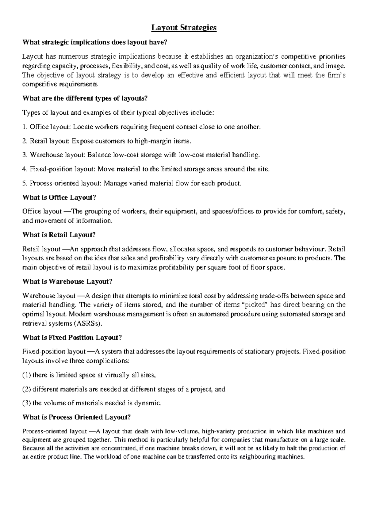 Layout Strategies - Productions Operations Management - Layout ...