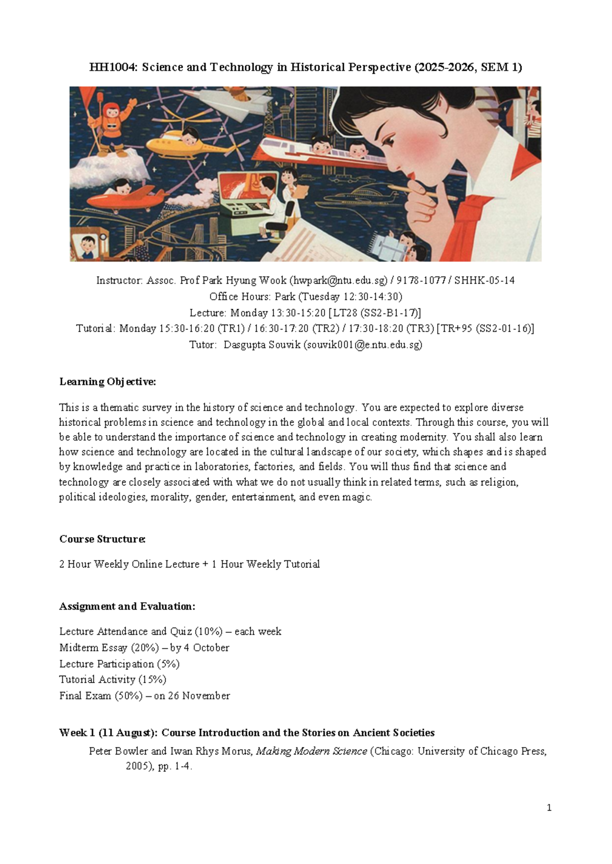 HH1004: Syllabus for Science and Technology in Historical Perspective ...