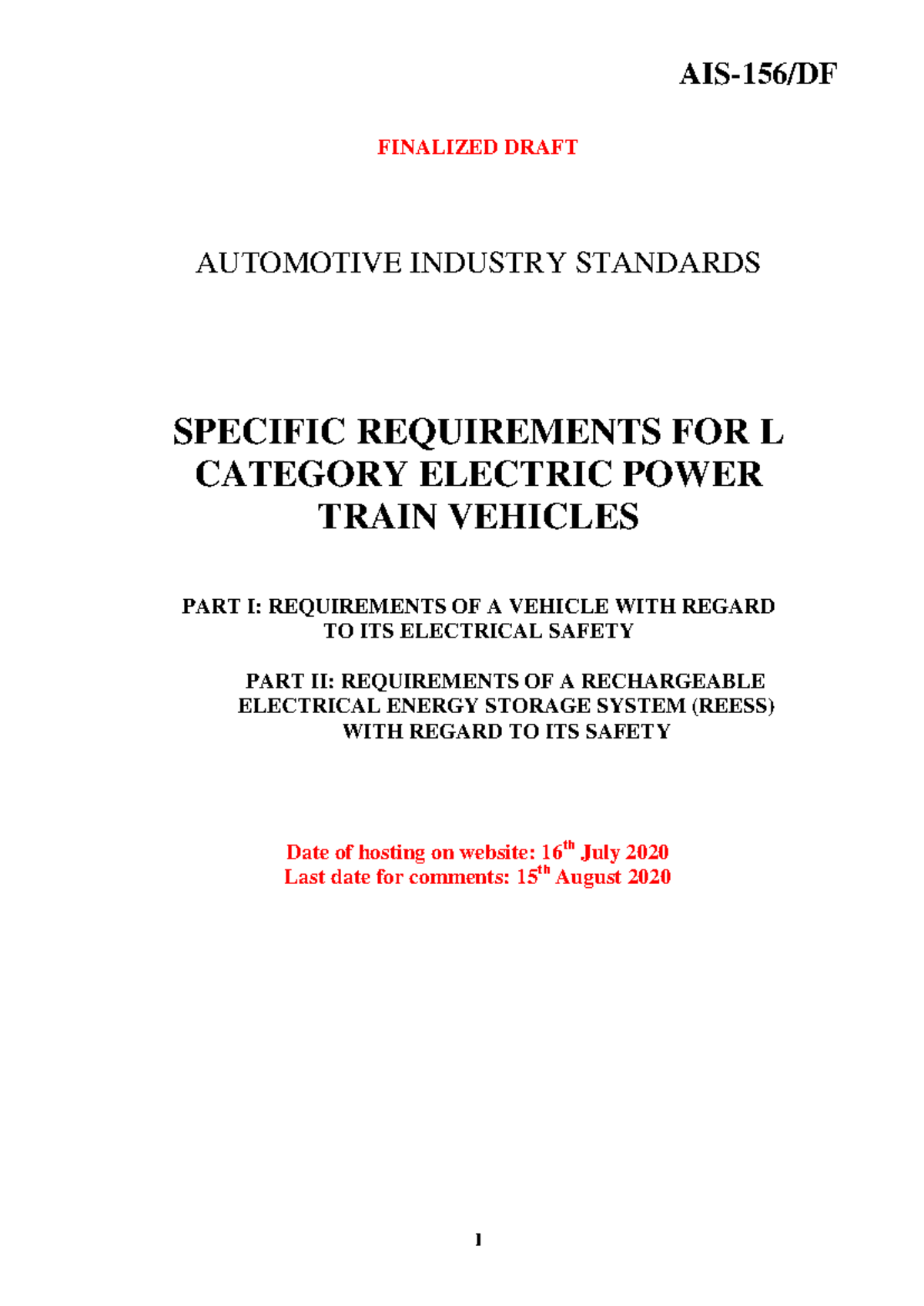 AIS-156: Finalized Draft for L Category Electric Power Train Vehicle ...