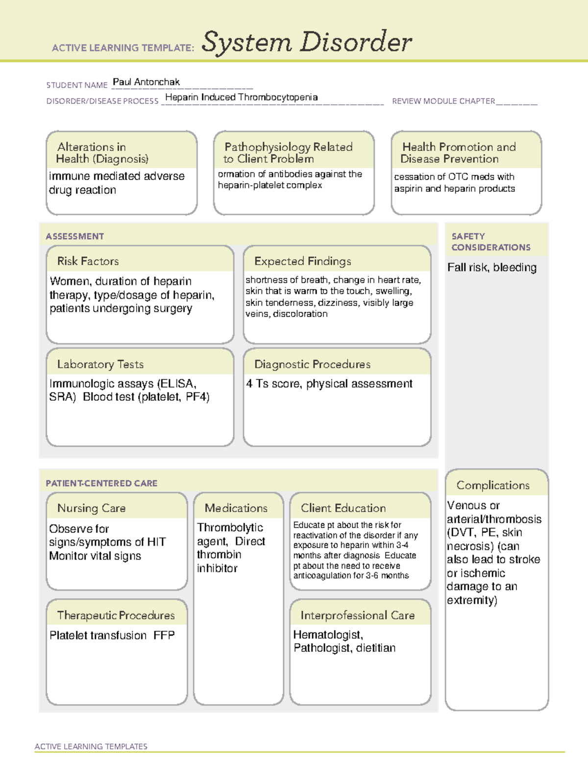 ACTIVE LEARNING TEMPLATE: Heparin Induced Thrombocytopenia Review ...