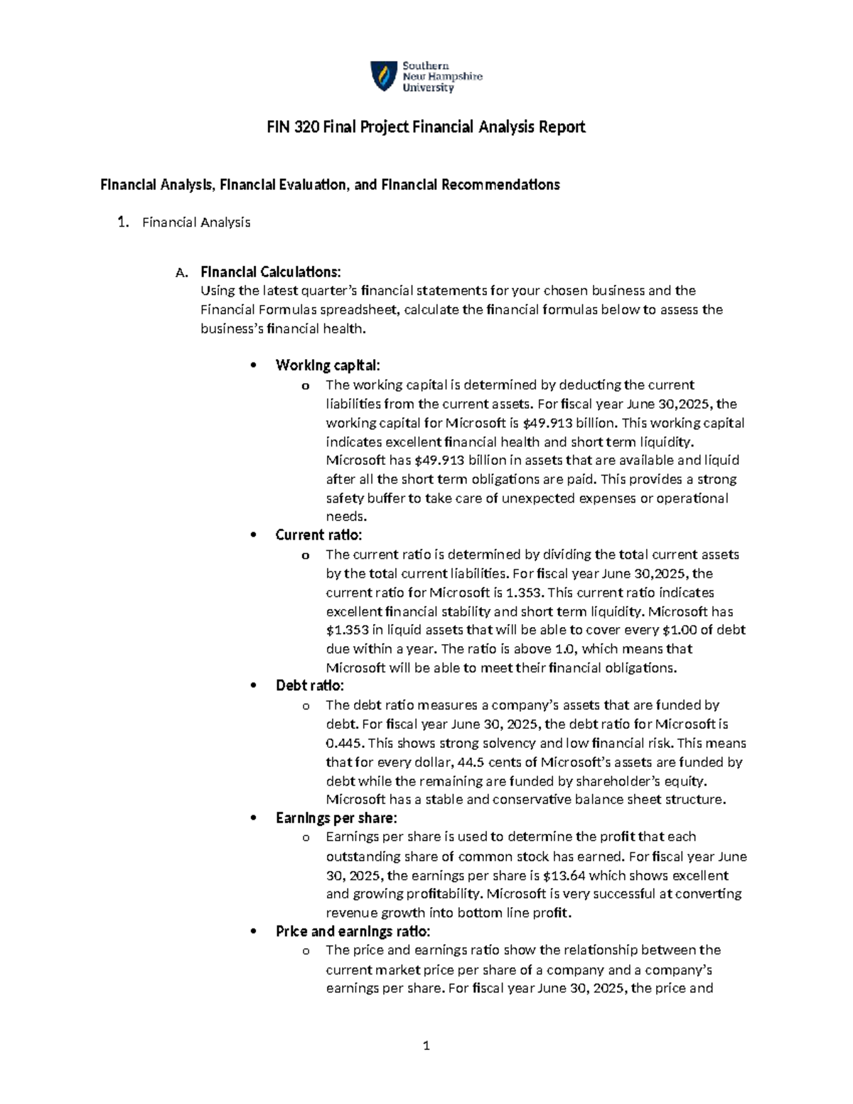 FIN 320 Final Project: Comprehensive Financial Analysis of Microsoft ...