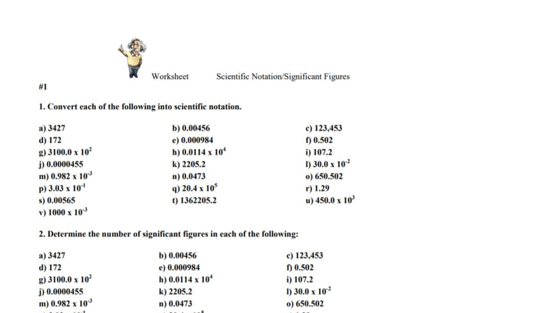 Worksheet on Scientific Notation and Significant Figures - Studocu