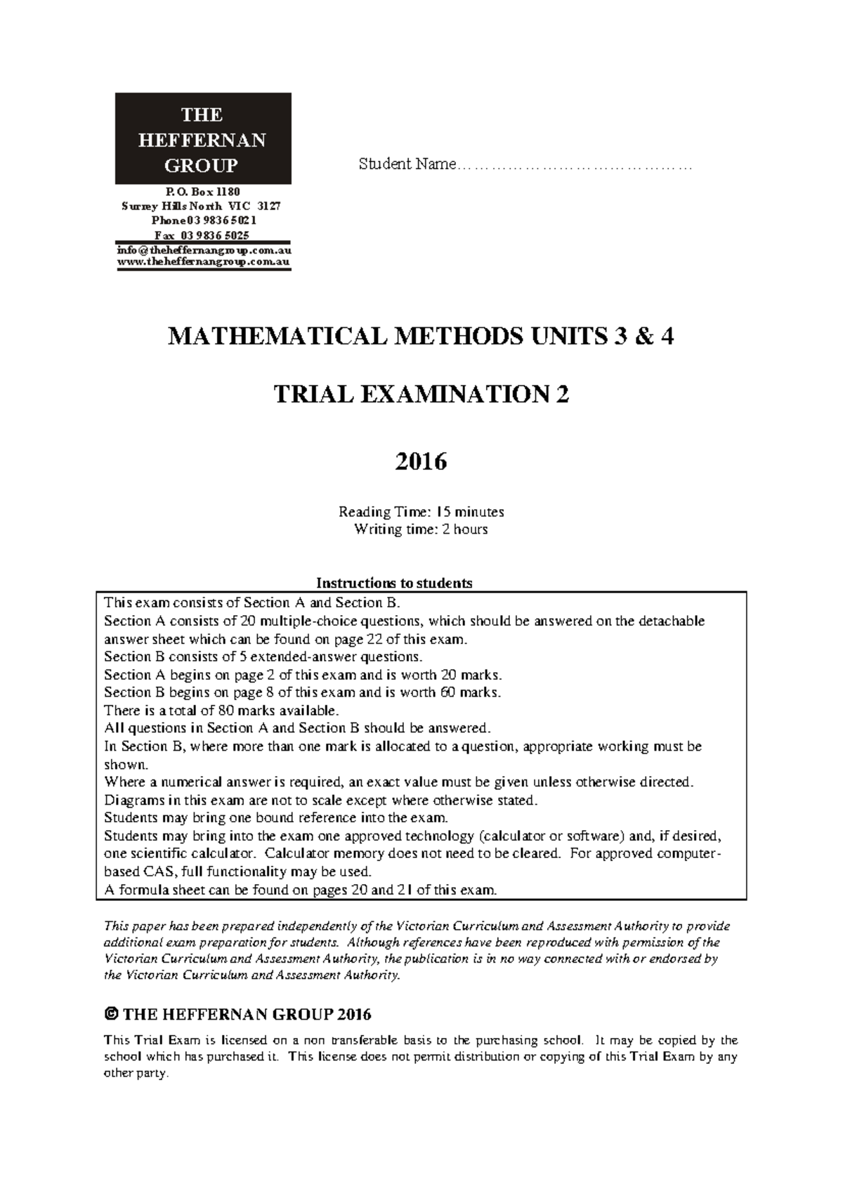 Mathematical Methods 3/4 Trial Exam 2 - Heffernan Group 2016 - Studocu