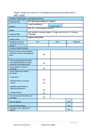 Professional practice assignment - Higher Nationals Internal ...