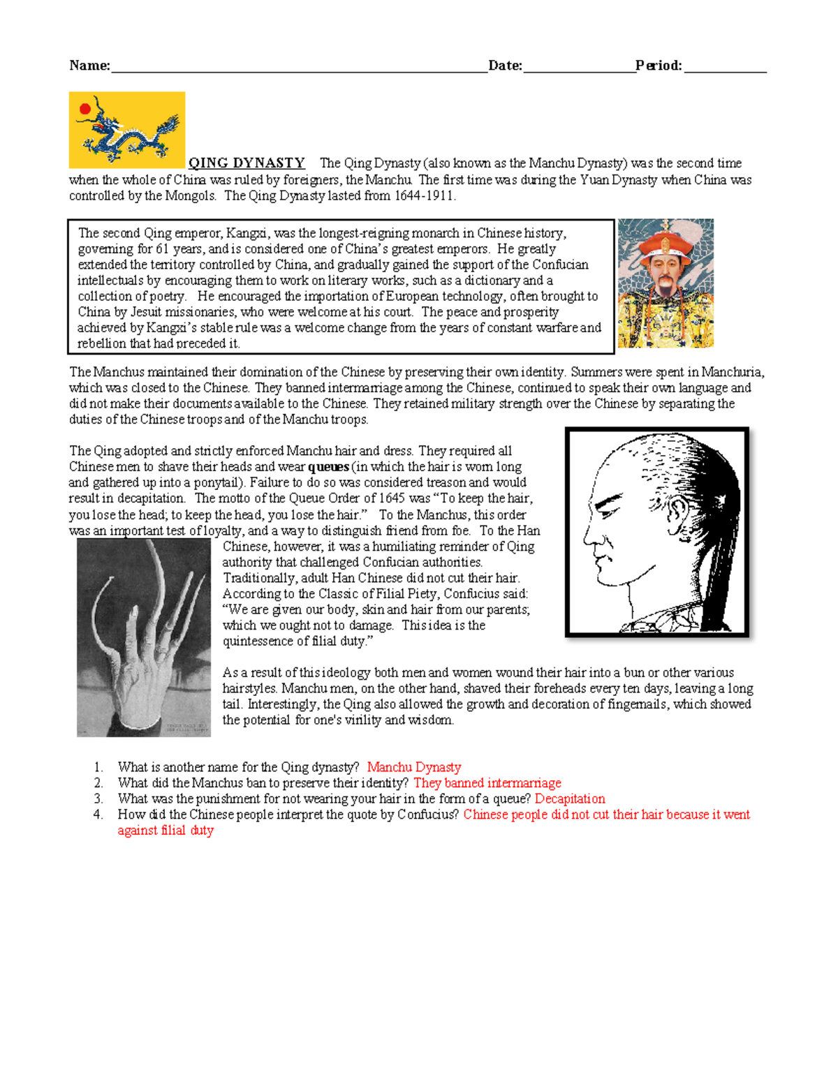 Qing Dynasty Overview Worksheet - History 101 - Studocu