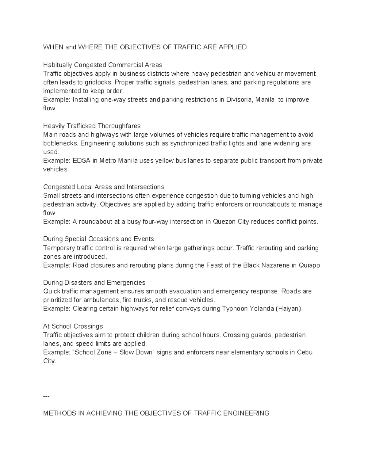 Traffic Signs and Their Objectives in Urban Areas - Studocu