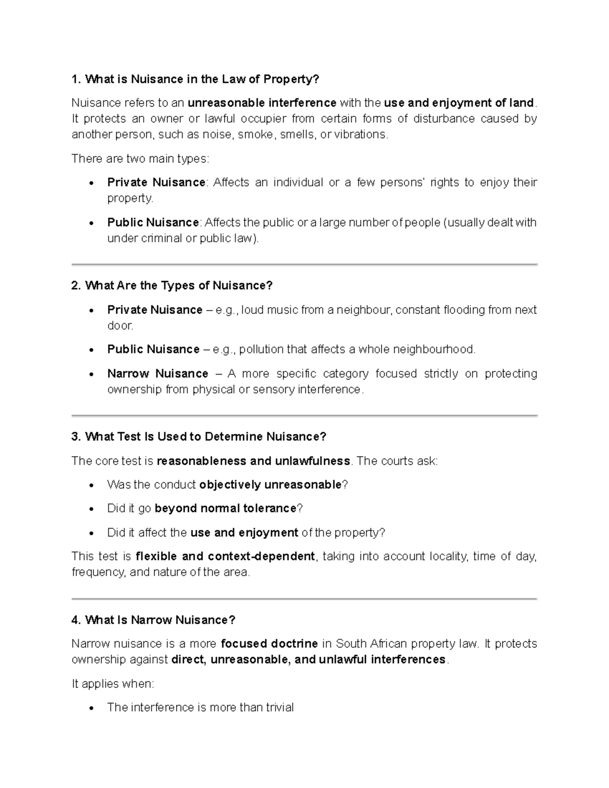 Nuisance in Property Law: Understanding Types, Tests, and Cases - Studocu