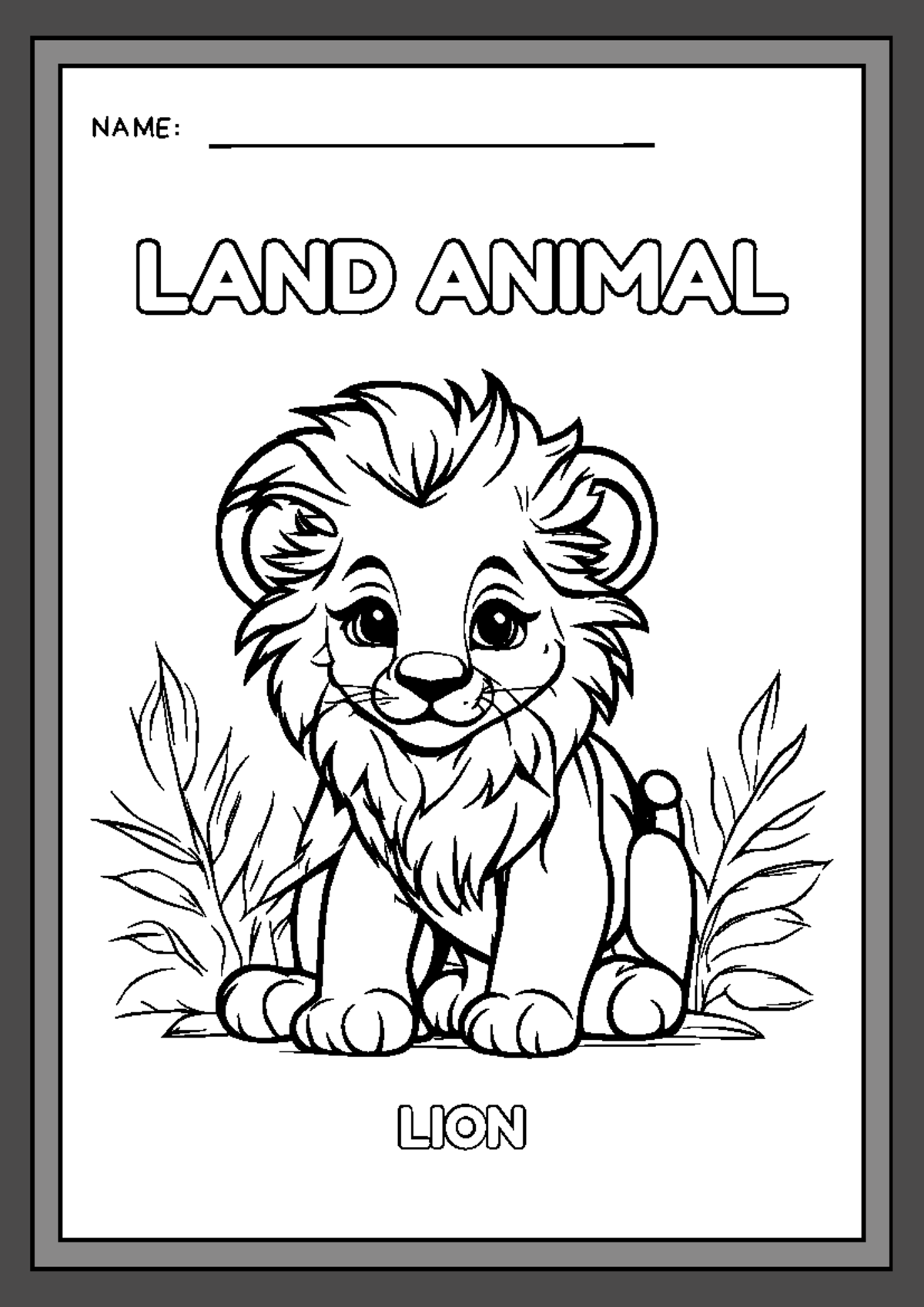 Land Animals Coloring Pages Activity Worksheet in Black and White ...