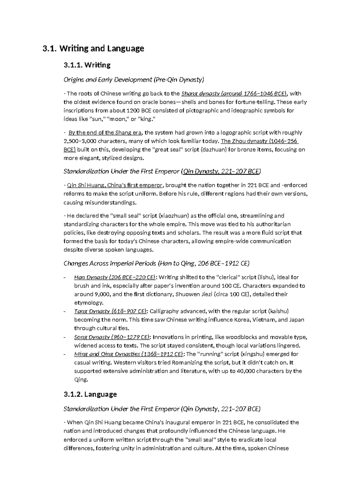 Writing and Language Development in Ancient China (Course Code: 3.1 ...