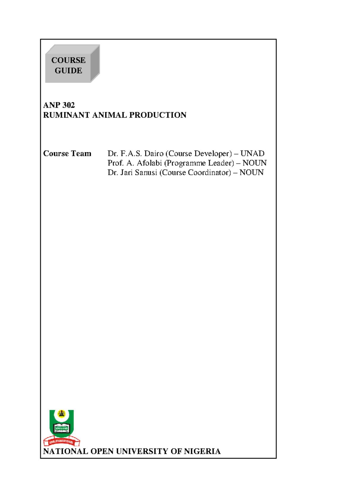 ANP 302 RUMINANT ANIMAL PRODUCTION COURSE GUIDE 2018 - Studocu