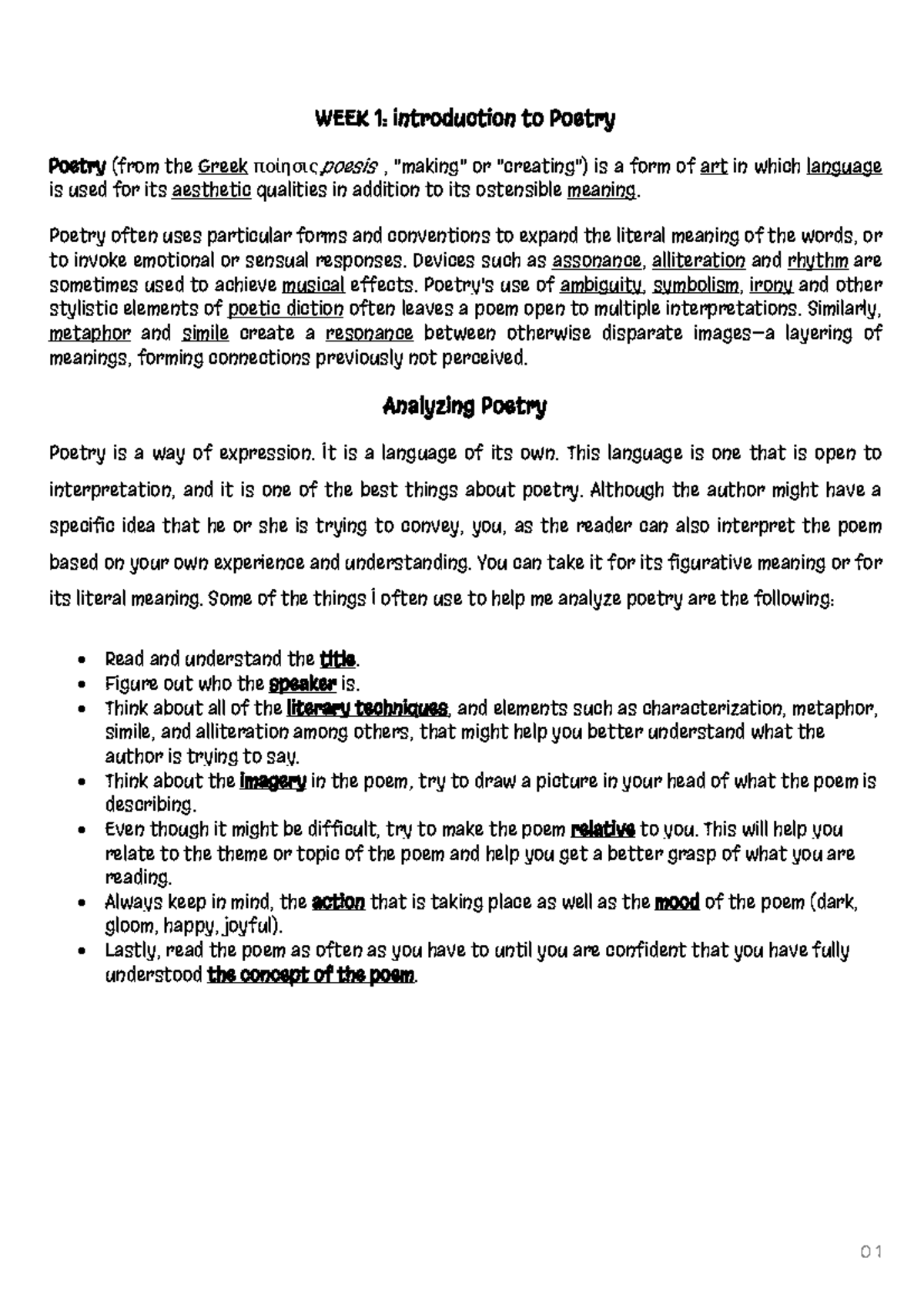 WEEK 1: Intro to Poetry & Romanticism Analysis Notes - Studocu