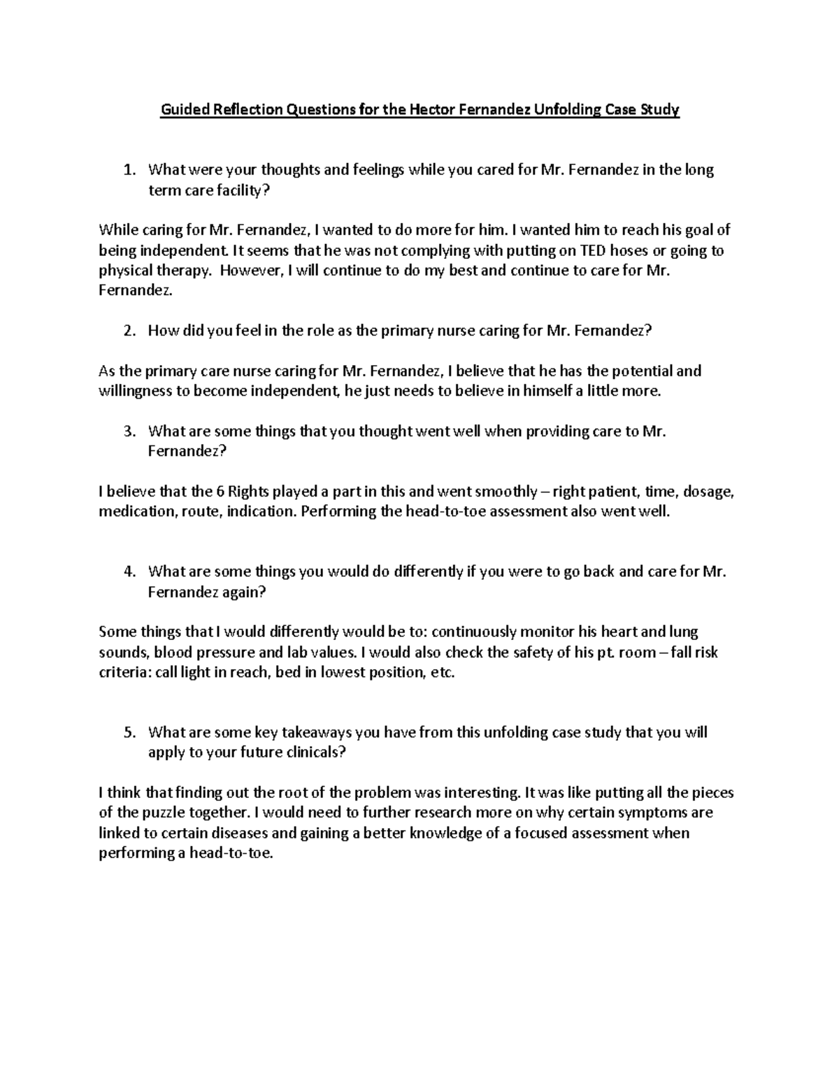 Guided Reflection Questions for Hector Fernandez - Guided Reflection ...