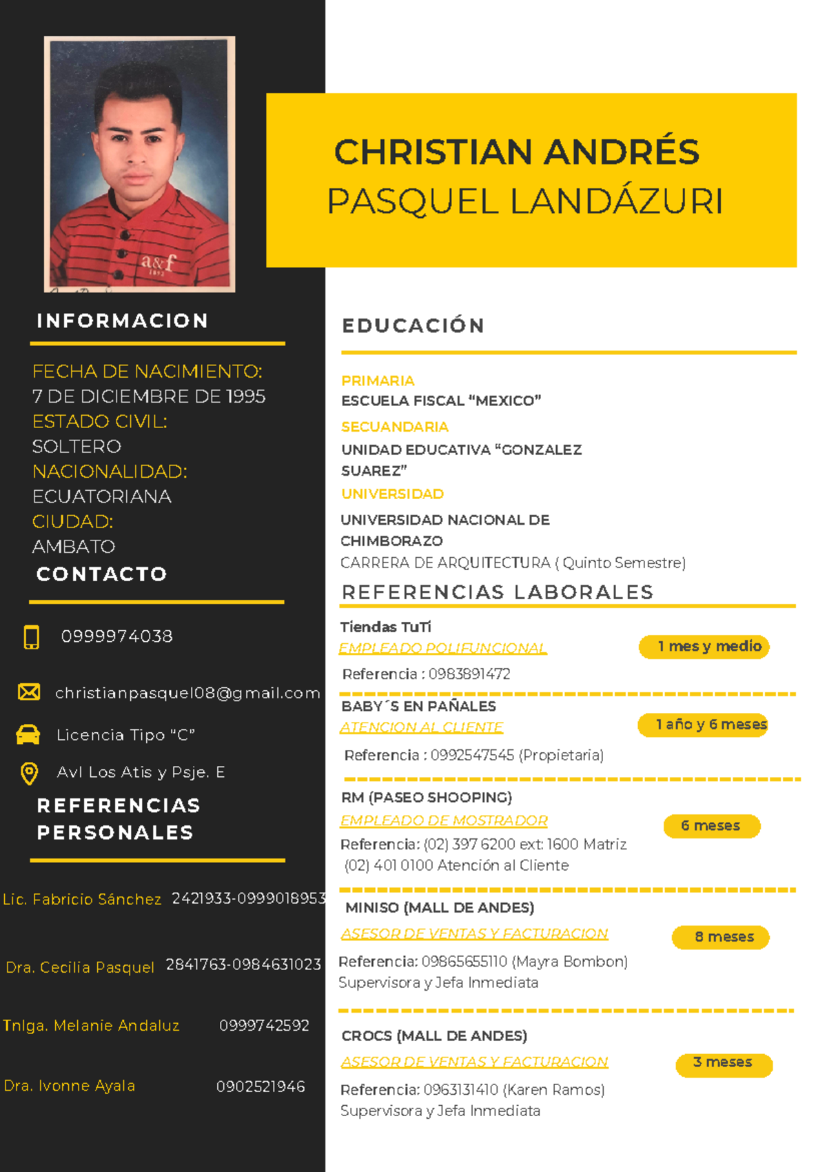 Curriculum Vitae of Christian Andrés Pasquel Landázuri 2024 - Studocu