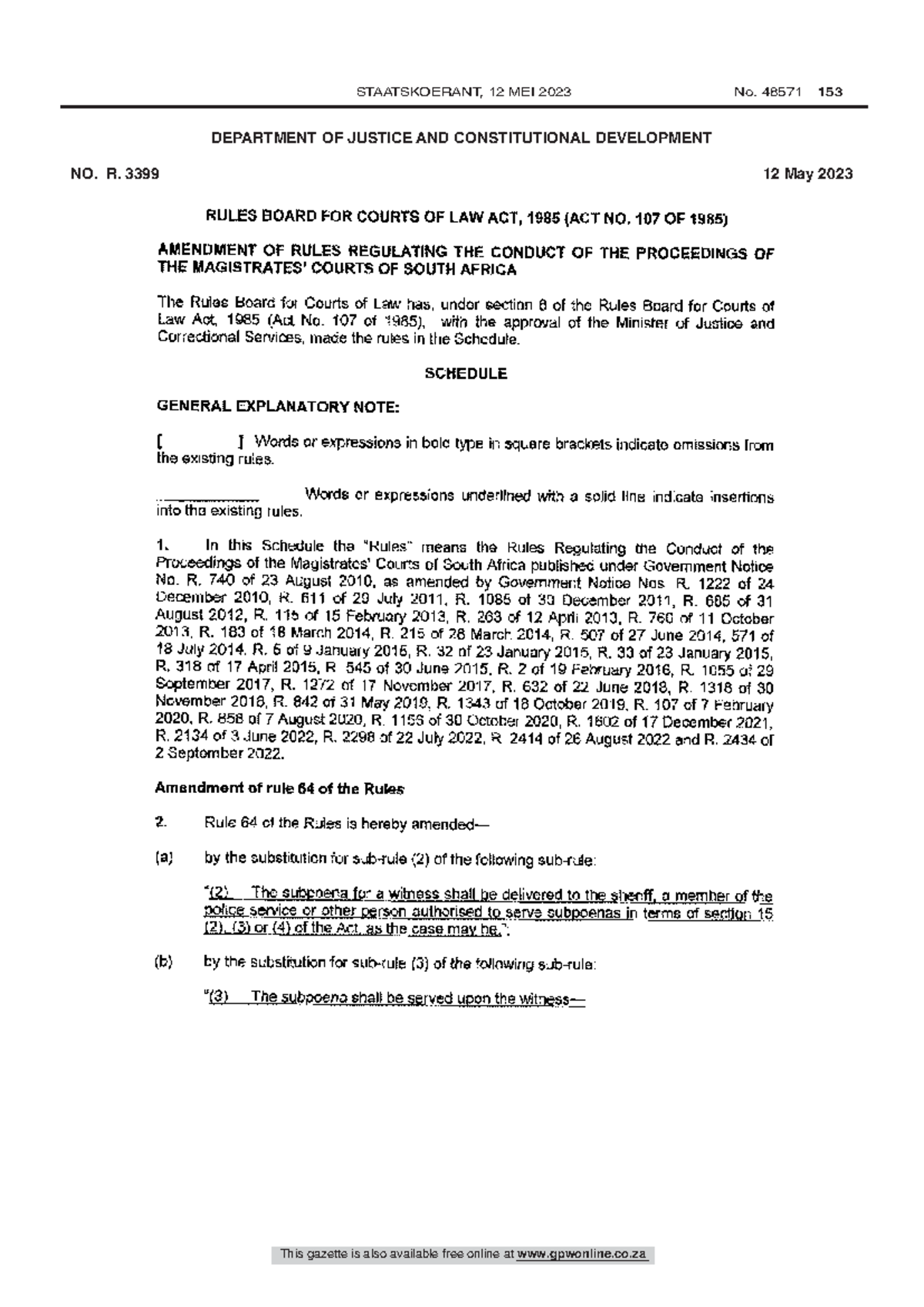 Magistrates Court Tariffs - Gov Gazette No 48571 - 12 May 2023 - Studocu