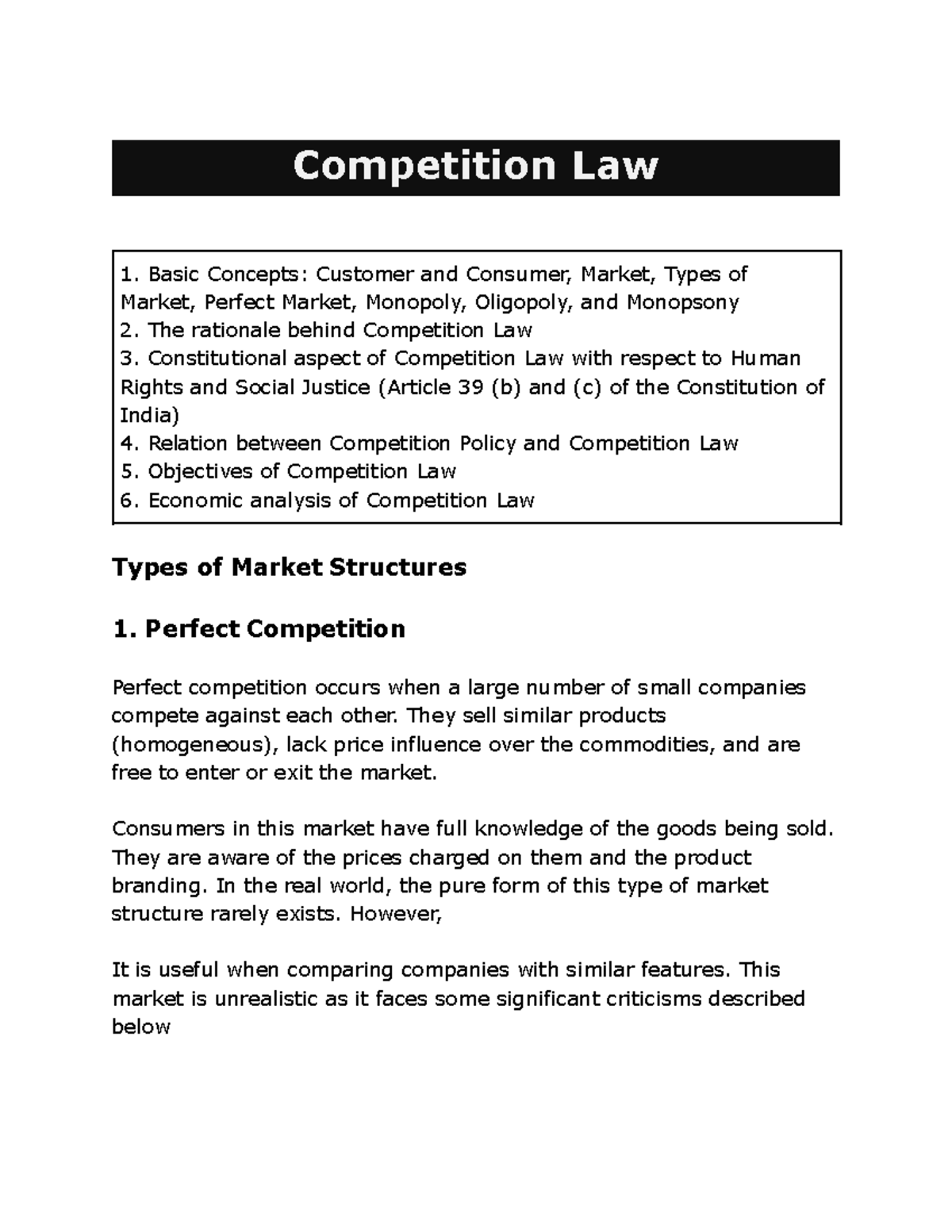 Competition Act, 2002: Understanding Market Structures and Law - Studocu