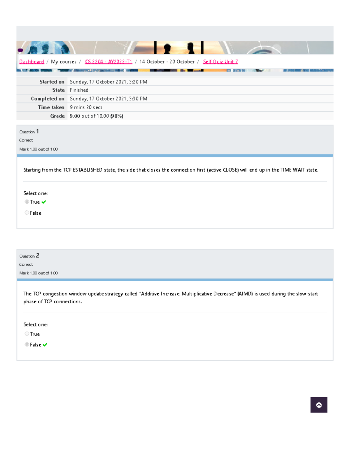 Self Quiz Review for Unit 7 - CS2204 (Grade: 9/10, 90%) - Studocu