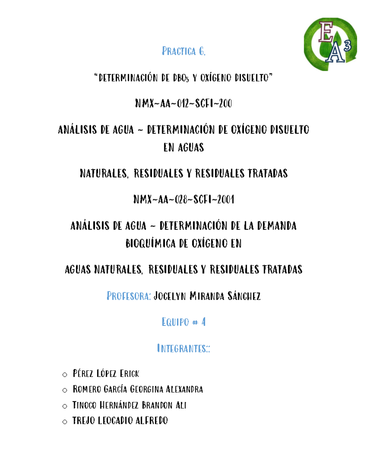 Práctica 6: Determinación de DBO5 y Oxígeno Disuelto en Agua - Studocu