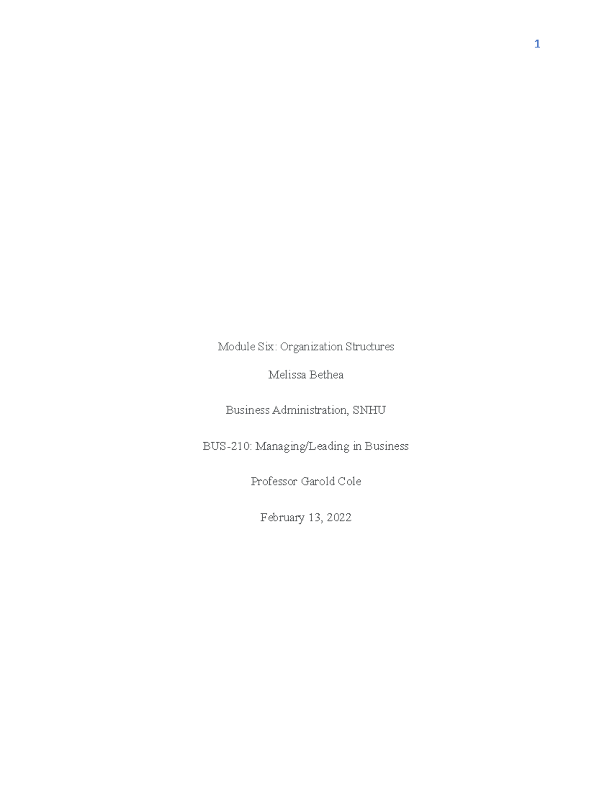 Mod six, Journal assignment - Module Six: Organization Structures ...