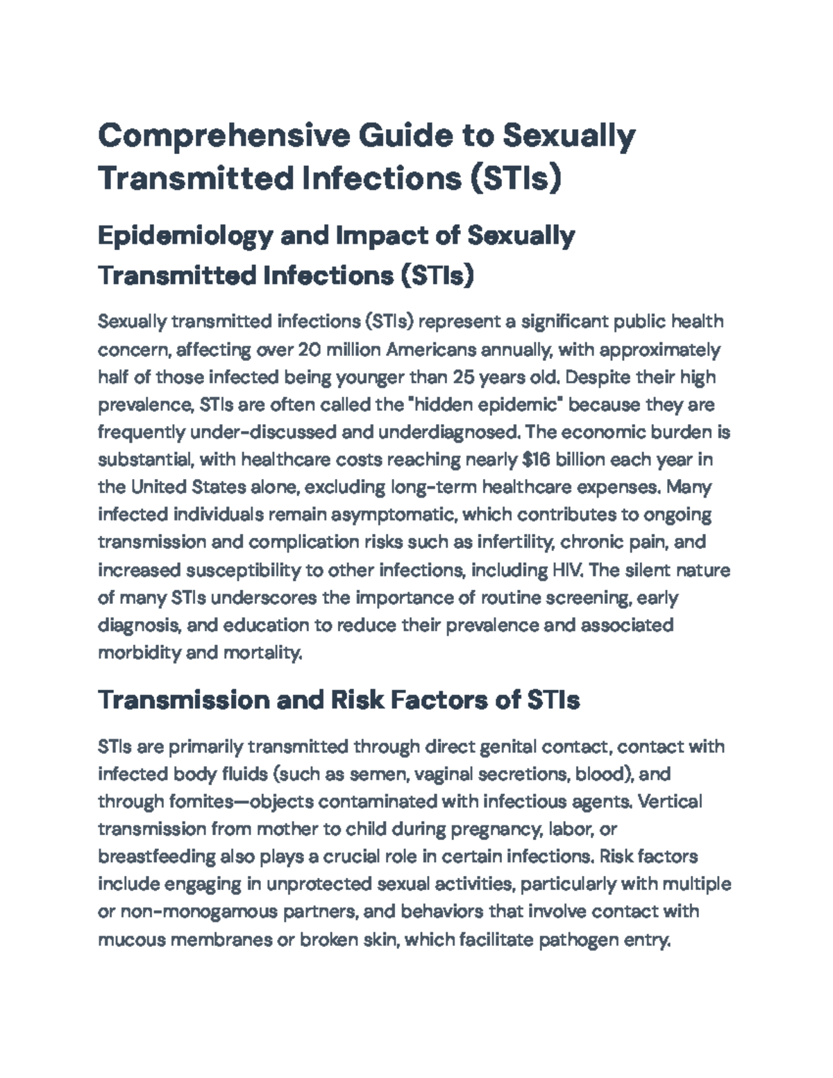 Comprehensive Overview of Sexually Transmitted Infections (STIs ...