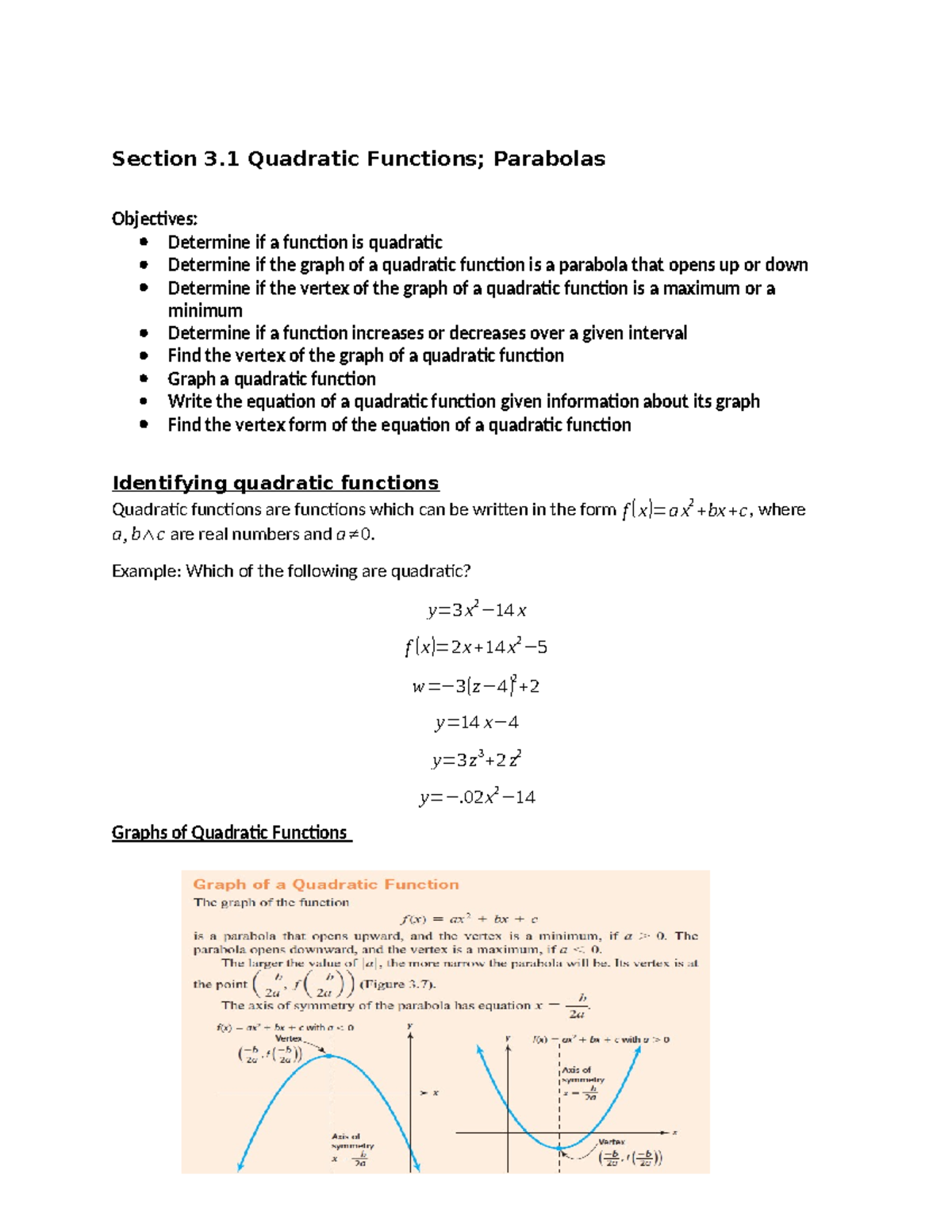 Mathematics 101: Quadratic Functions, Equations, and Applications ...