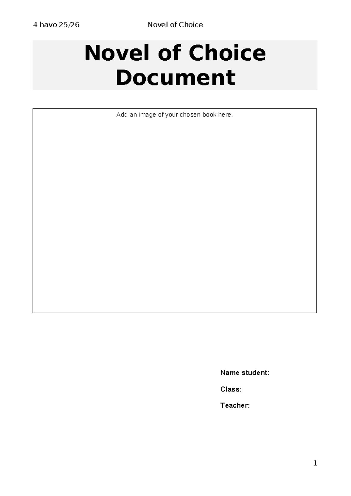 4 Havo Novel of Choice Assignment: Background, Plot, and Themes ...