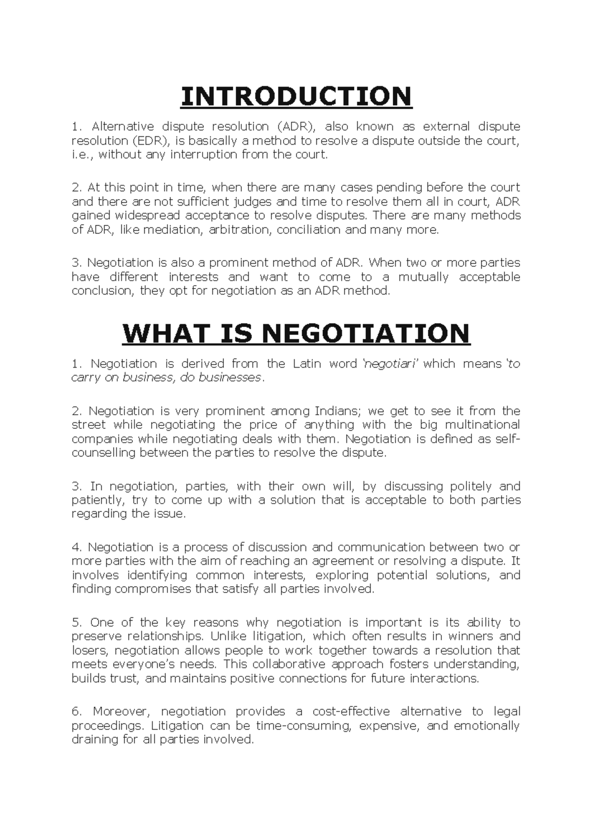 Negotiation in ADR: Understanding Methods, Characteristics & Steps - Studocu